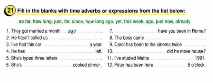 Fill in the blanks with time adverbs or expressions from the list below ...